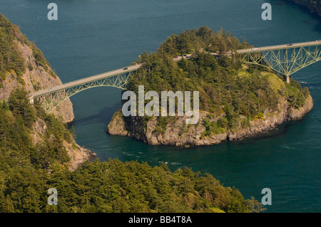 Aerial of Deception Pass bridge between Fidalgo, Canoe & Whidbey ...