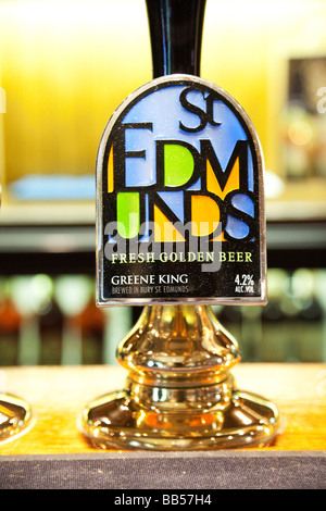 A beer pump clip for Greene King Abbot Ale Stock Photo - Alamy