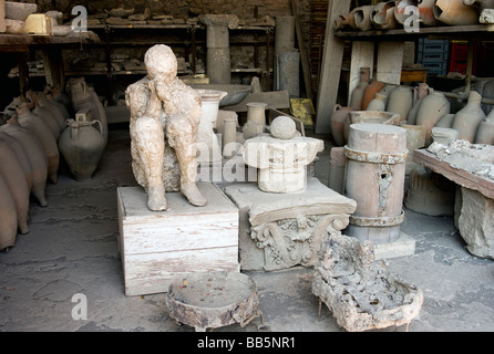 Plaster cast of the victim of the eruption of the volcano Vesuvius in ...
