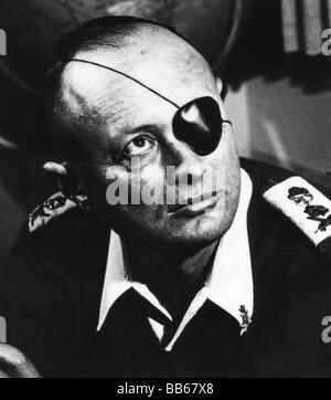 Israeli defence Minister Moshe Dayan (eye patch) General Haim Barlev ...