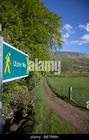 ulster way sign and footpath beneath lurigethan mountain glenariff ...