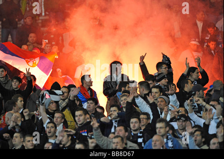 hooligans soccer fans lighting fire flares at san siro stadium, in ...