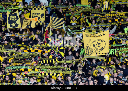 Fans of BVB Borussia Dortmund, spectators, Mercedes-Benz Arena ...
