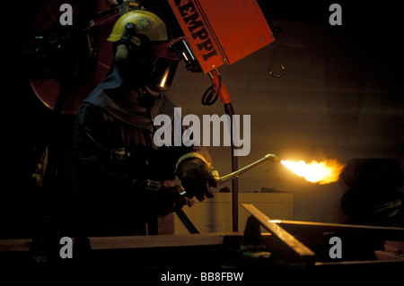 Modern cruise ship building: welder at work in masa yard Stock Photo ...