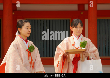 Miko, temple servant, procession from the Shimogamo Shrine to the ...