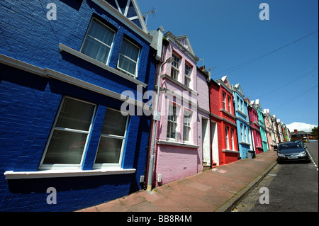 Different colour houses in Blaker Street Brighton UK Stock Photo - Alamy