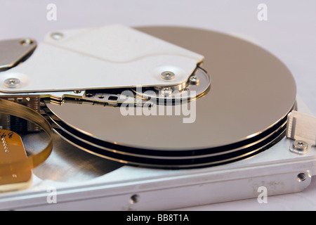 Harddisk close-up details of the computer, harddisk in parts, selective ...