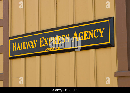 Railway Express Agency REA sign on railroad passenger depot building ...