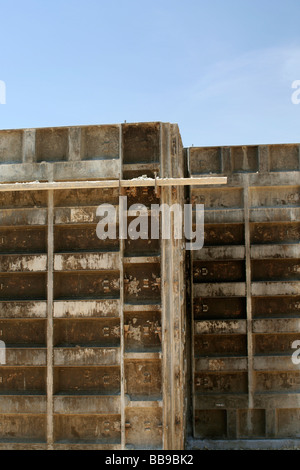 Forms for poured concrete basement walls Stock Photo - Alamy