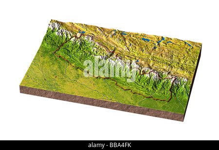 Nepal, shaded relief map Stock Photo - Alamy
