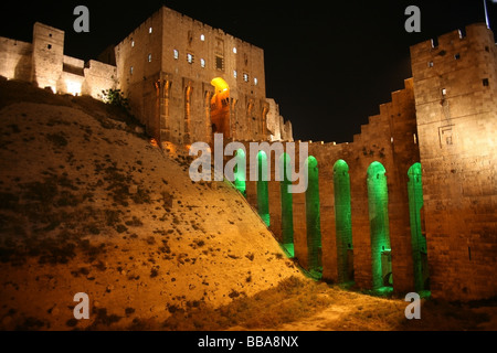 Night time shot of the Citadel Aleppo with a coloured light show Stock ...