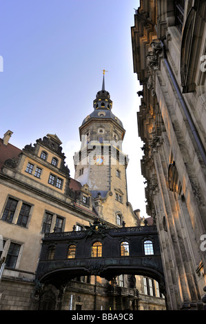 The bridge between the Hofkirche and Dresden Castle is an iconic ...
