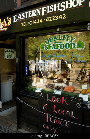 Traditional British Fishmongers Shop Window Display With Fresh Fish ...