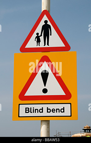 Warning traffic sign, Blind Curve Ahead, Speed 60, Iceland Stock Photo ...