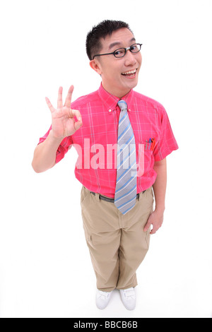 Funny man making OK hand gesture Stock Photo - Alamy