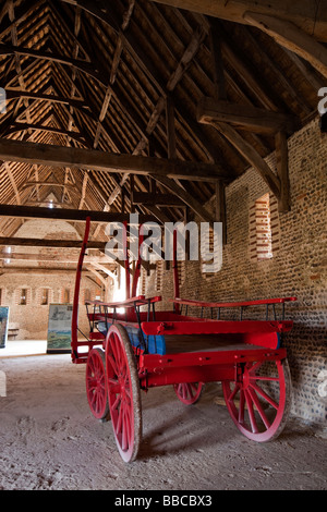 UK England Norfolk Waxham historic medieval stone barn interior roof ...