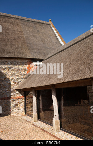 UK England Norfolk Waxham historic medieval stone barn interior roof ...