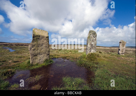 Three of the stones at the Nine Maidens Stone Circle, West Cornwall UK ...