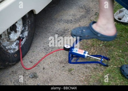 Pumping up a tyre with a foot pump Stock Photo: 24251558 - Alamy
