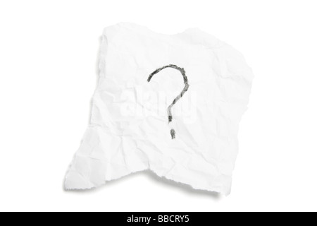 Torn out white paper with question mark symbol. White torn paper ...