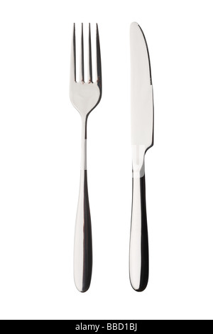 fork and knife of stainless steel on white background Stock Photo - Alamy
