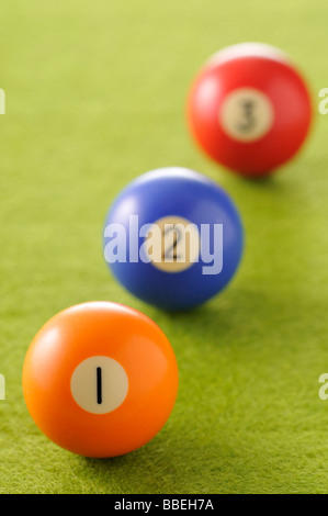 Pool ball close up. 8 ball, 7 ball, numbered coloured balls Stock Photo ...