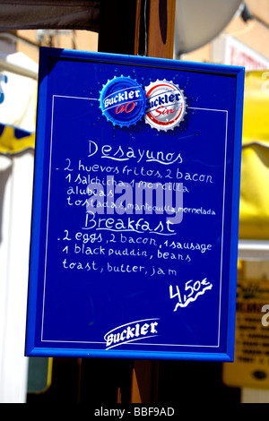 Bilingual menu board, sign in two languages, English and Spanish ...