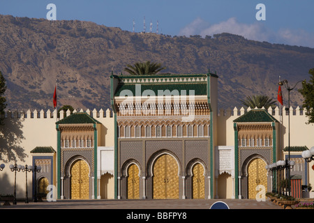 Fez, Royal Palace (Jdid Dar El Makhzen), closeup of ornate carved brass ...