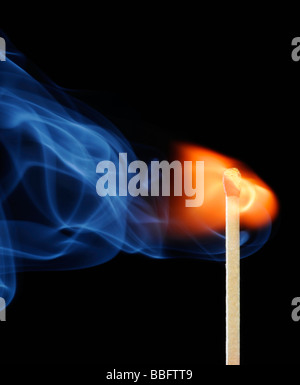 Lit match, flame, blue smoke Stock Photo - Alamy