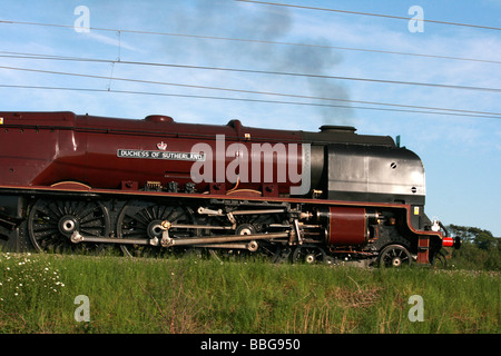 The Royal train hauled by a steam engine stands in Llanfair PG station ...