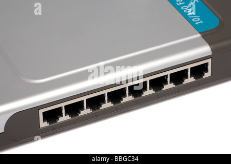 Ethernet network switch with eight ports on a clean background, used ...