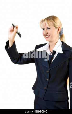Businesswoman Writing On Visual Screen - Stock Image Stock Photo - Alamy
