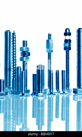 Bolts and nuts in blue tones Stock Photo - Alamy
