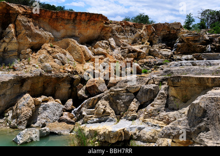 Faulted and fractured limestone blocks, Texas Hill Country, USA Stock ...