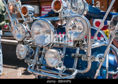 Mod Vespa scooter customized with chrome lights and mirrors Stock Photo ...