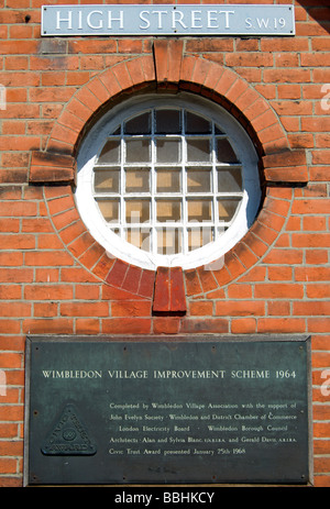 1964 wimbledon village improvement scheme plaque on a wall in wimbledon ...