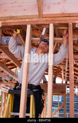 Measuring length with a tape measure on a table Stock Photo - Alamy