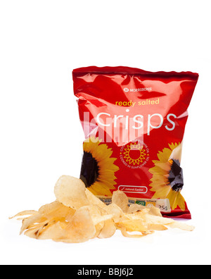 Pile of potato crisps on a plain white background Stock Photo - Alamy