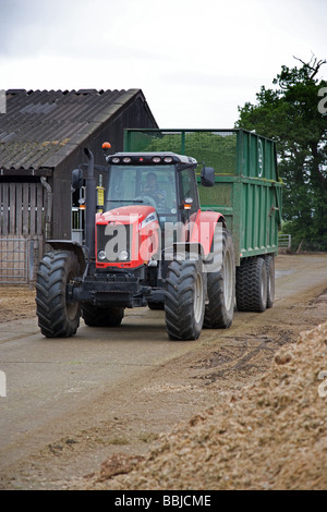 Massey Ferguson tractor carting trailer load Stock Photo - Alamy