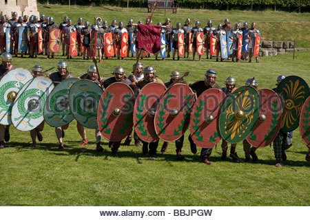 The Roman legion Army Marching into Battle at a reenactment Stock Photo ...