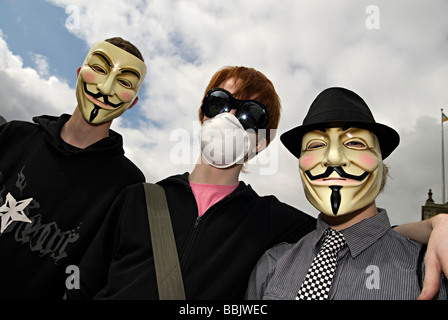 'Anonymous' protest at Church of Scientology - people with masks on the ...