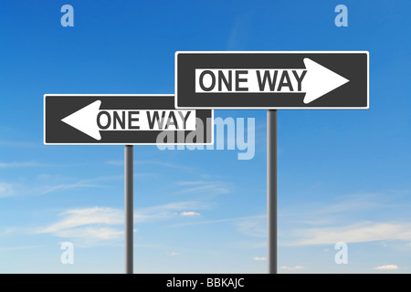 Contradictory one way road sign arrows pointing left and right Stock ...