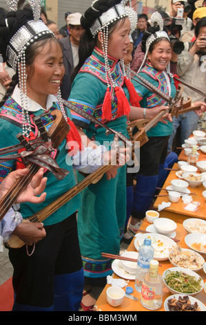 Women in local hill tribe holding young green tea leaves on hill in the ...
