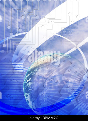 Digital composite image of circular pattern with dna and hexagon shape ...