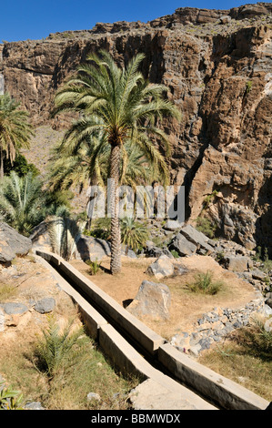 Traditional Falaj canal, irrigation system, Wadi Misfah, Hajar al ...