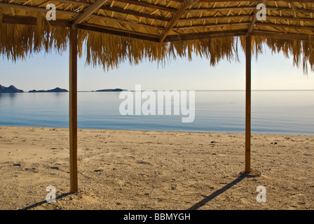 Palapas on beach at Bahia San Luis Gonzaga at Campo Rancho Grande Baja ...