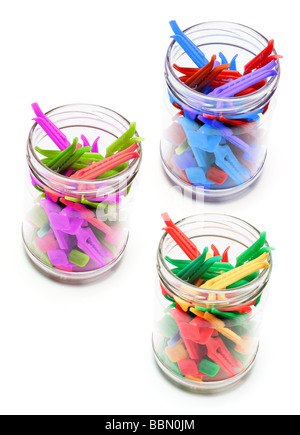 Clothes Pegs in Plastic Container Stock Photo - Alamy