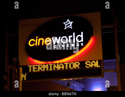 Cineworld cinemas sign with corporate logo outside cinema in Bedford ...