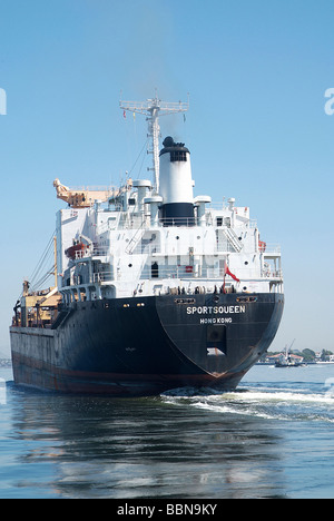 Blue cargo ship entering the port of Riga, Europe Stock Photo - Alamy