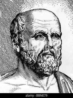 Hippocrates, circa 460 - circa 377 BC, Greek physician, pen drawing ...